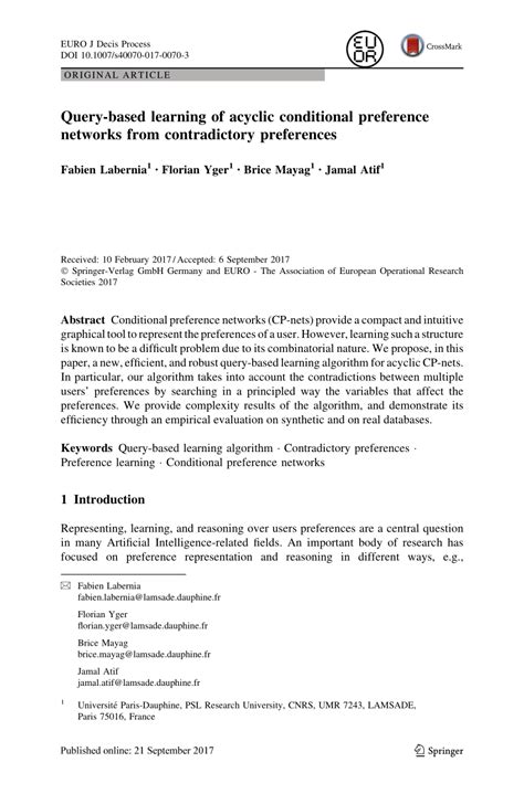 Pdf Query Based Learning Of Acyclic Conditional Preference Networks