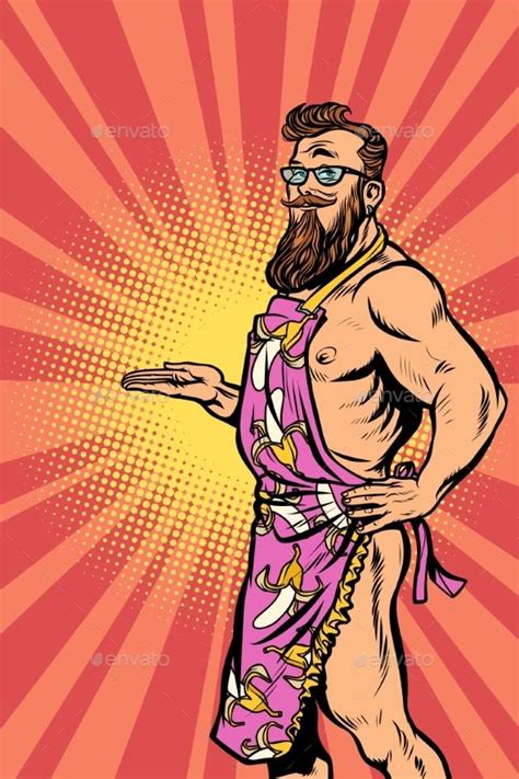 Naked Male Hipster Waiter Retro Vector Vector Art Desenho Pop Art Pin Up Drawings Pop Art