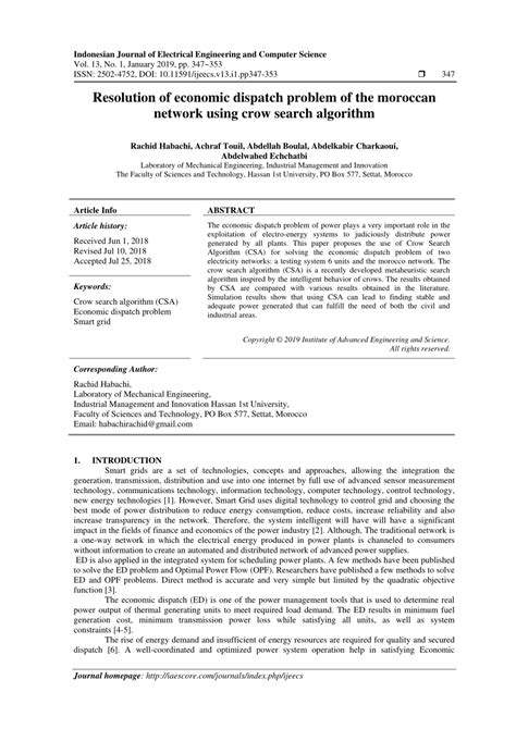 Pdf Resolution Of Economic Dispatch Problem Of The Morocco Network