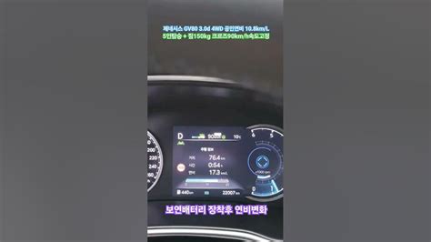 속도고정주행 5인탐승짐150kg Gv80 연비변화 보연배터리 내연기관 전기품질개선 연료절감 제네시스 Genesis Co2저감 탄소세절감 탄소중립