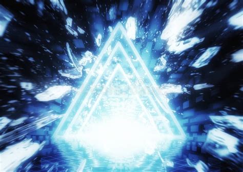 3d Illustration Of Exploding Geometric Light Triangles Stock