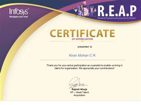 kiran mohan on linkedin infosys never fails to appreciate its