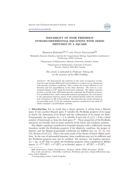 Pdf Discrete And Continuous Dynamical Systems Series S Solvability