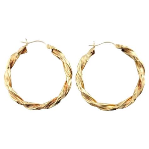 14k Yellow Gold Twisted Hoop Earrings 16135 For Sale At 1stdibs