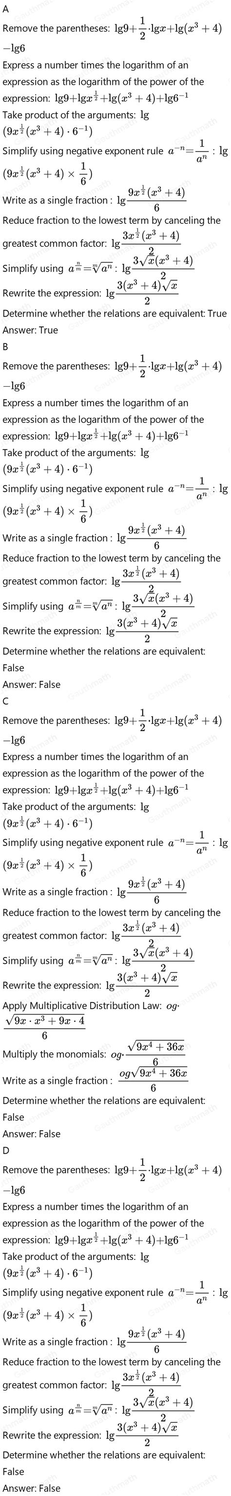 Solved Which Expression Is Equivalent To Log 9 12 Log Xlog X34