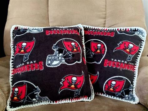 2 Tampa Bay Buccaneers Poly Fill Fleece Throw Pillows Crochet Border