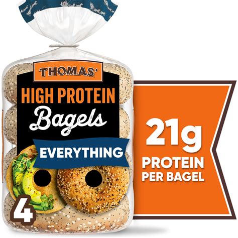 Thomas High Protein Everything Bagels 4 Count 21g Protein Kosher