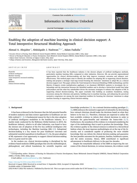 Pdf Enabling The Adoption Of Machine Learning In Clinical Decision
