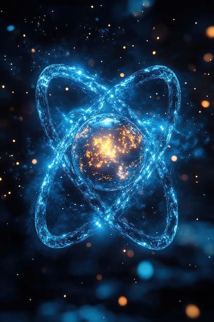 Glowing Atomic Structure Illustration With Bright Blue Energy Against A Dark Background