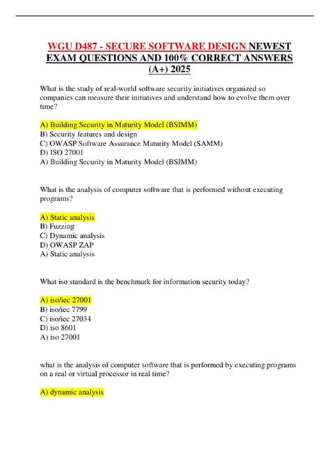 Wgu D487 Secure Software Design Newest Exam Questions And 100 Correct Answers A 2025 Wgu