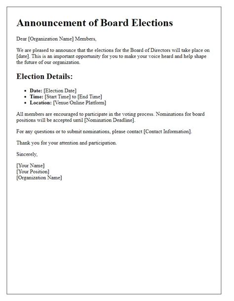 Letter Template For Board Election Announcement Free Samples In Pdf