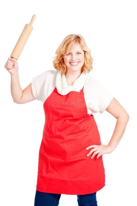 Woman With Apron And Rolling Pin Stock Image Image Of Female Girl
