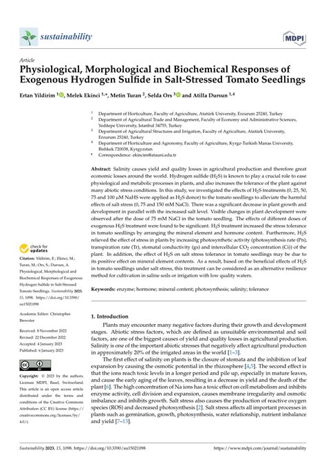 Pdf Physiological Morphological And Biochemical Responses Of