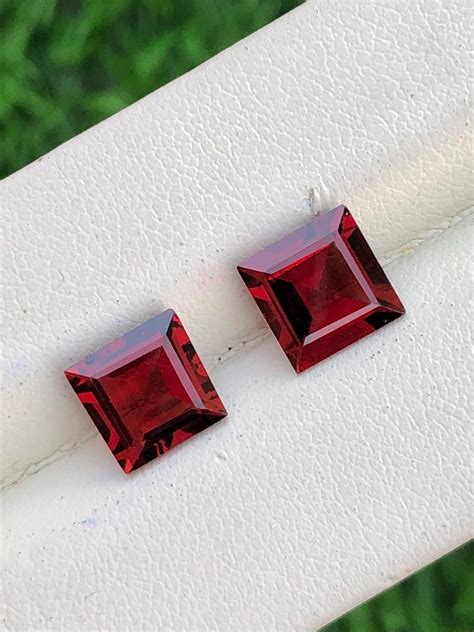 Natural Garnet Gemstone Pair Square Emerald Cut Deep Red Stones Etsy