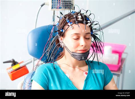 Woman Undergoing An Electroencephalogram EEG Limoges Hospital France Stock Photo Alamy