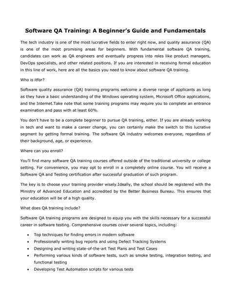 Software Qa Training A Beginners Guide And Fundamentals By Hitek