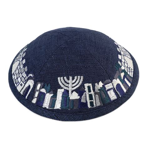 Navy Blue City Of Jerusalem Kippah Judaica Judaica Web Store