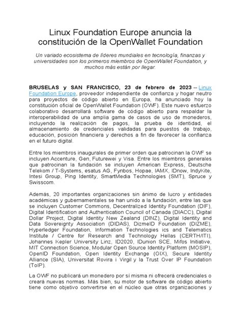 Linux Foundation Europe Anuncia La Constitución De La Openwallet