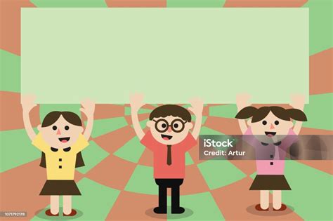 평면 디자인 비즈니스 벡터 일러스트 레이 션 개념 빈 복사본 공간 현대 추상 배경 기하학적 요소 두 팔 높이 위쪽으로 세 학교 아이 들 노래 이야기 웃 고는 넥타이에 대한