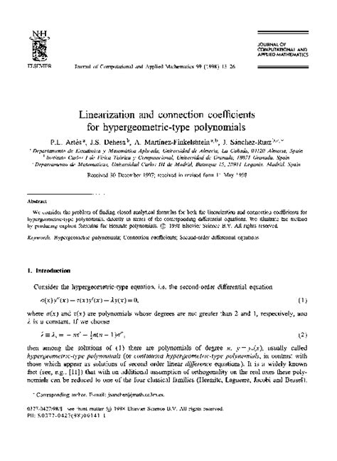 Pdf Linearization And Connection Coefficients For Hypergeometric Type Polynomials