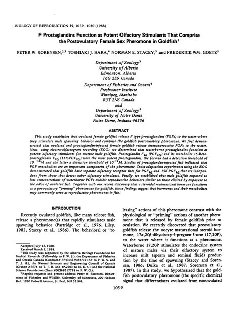 Pdf F Prostaglandins Function As Potent Olfactory Stimulants That