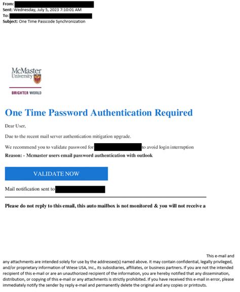 Phishing Email One Time Passcode Synchronization Information Technology Security
