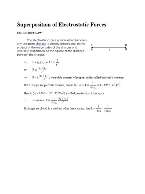 Superposition Of Electrostatic Forces Pdf Spacetime Force