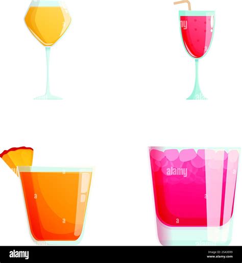 Colorful Vector Illustration Collection Of Four Different Styled Cartoon Beverage Glasses