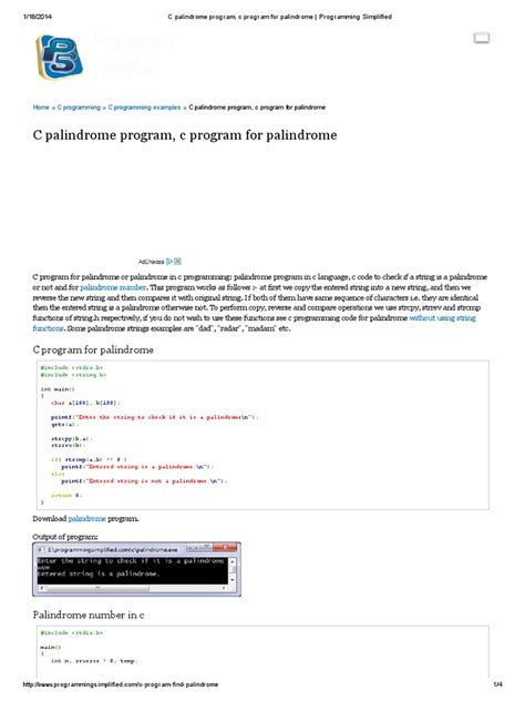 c palindrome program c program for palindrome programming simplified