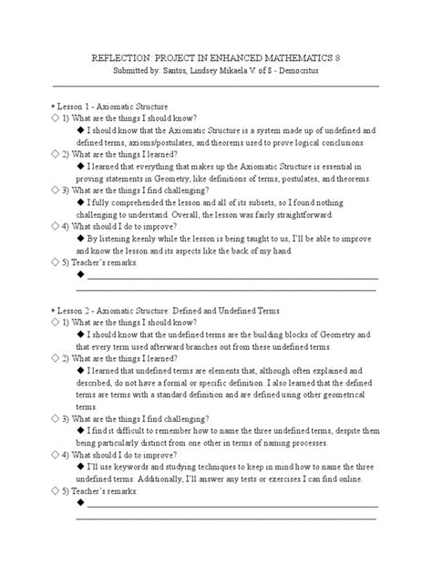 Reflection Project In Enhanced Mathematics 8 Pdf Mathematics Geometry
