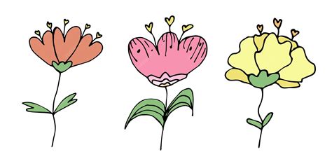 Premium Vector Simple Flower Clipart Set Of Hand Drawn Floral Doodle