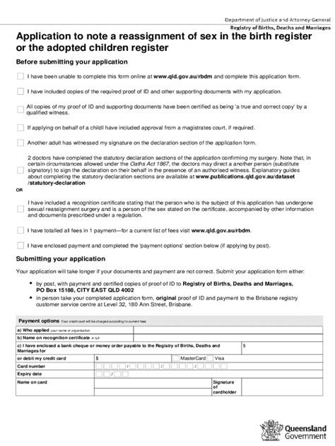 Fillable Online Rbdm Qld Application To Note A Reassignment Of Sex In The Fax Email Print