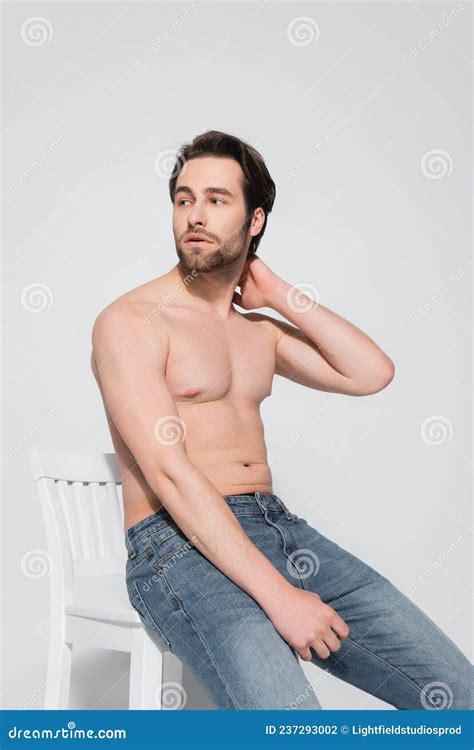 Shirtless Man In Jeans Touching Stock Photo Image Of Handsome