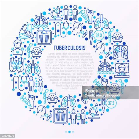 얇은 선 아이콘 원에서 결핵 개념 감염 폐 X 선 영상 마른 기침 가슴과 어깨 Mantoux 테스트에 통증 체중 감소 배너 인쇄 미디어에 대 한 벡터 일러스트 레이 션