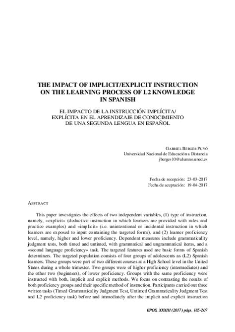 Pdf The Impact Of Implicitexplicit Instruction On The Learning Process Of L2 Knowledge In
