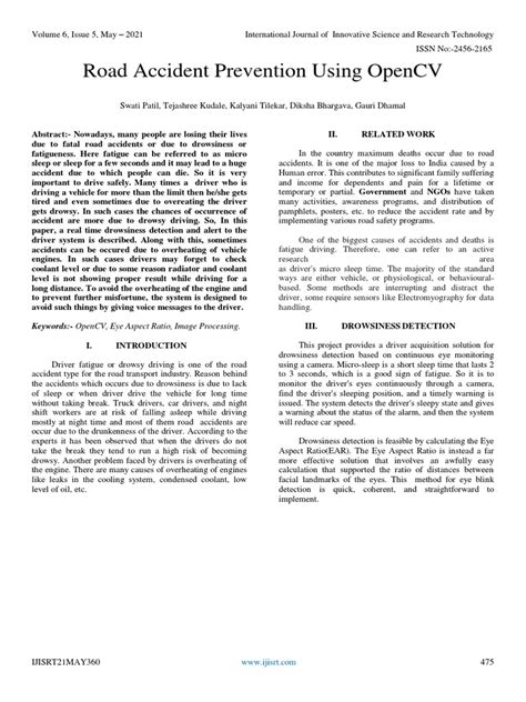 road accident prevention using opencv pdf traffic collision computing and information
