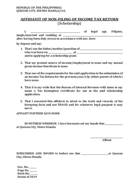 Affidavit Non Filing Template Pdf