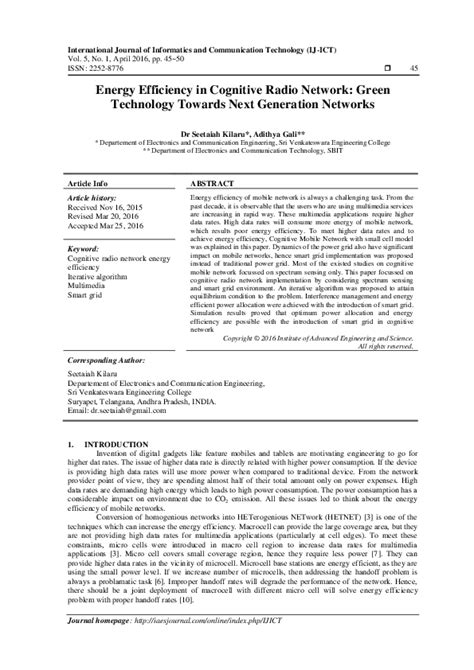 Pdf Energy Efficiency In Cognitive Radio Network Green Technology