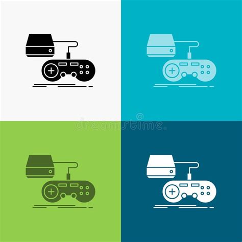 Console Game Gaming Playstation Play Icon Over Various Background Glyph Style Design