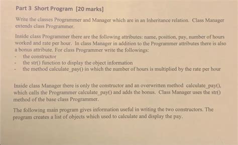 Solved Write The Classes Programmer And Manager Which Are In