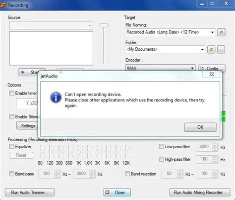 can t open recording device jetaudio