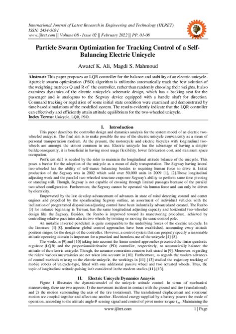 Pdf Particle Swarm Optimization For Tracking Control Of A Self Balancing Electric Unicycle