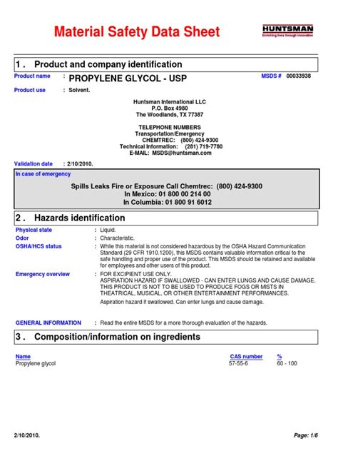 Propylene Glycol Usp Msds Waste Management Chemistry