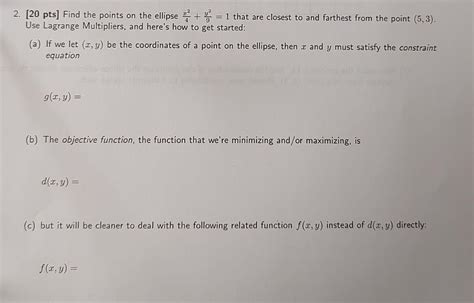solved 2 [20 pts] find the points on the ellipse 1