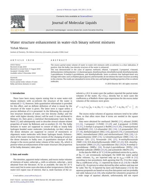 Pdf Water Structure Enhancement In Water Rich Binary Solvent Mixtures Dokumen Tips