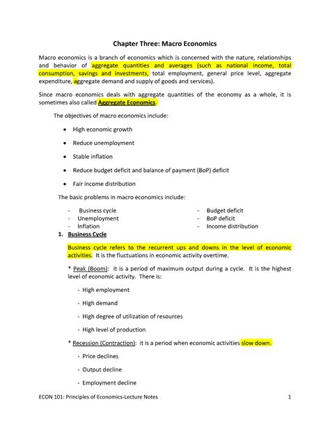Econ 101 Chapter 3 Lecture Note Chapter Three Macro Economics