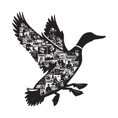 Silhouette Of Duck Filled With Vintage Punks Poster Collage Wall In
