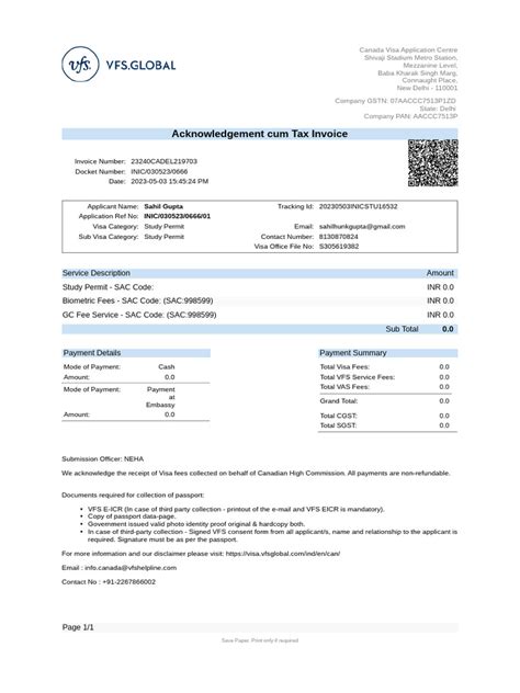 Acknowledgement Tax Invoice Pdf Travel Visa Passport