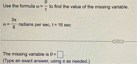 [answered] 0 use the formula to find the value of the missing variable