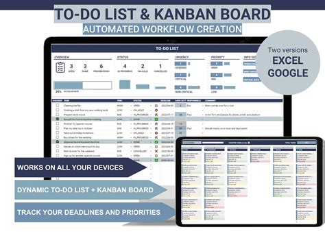 Kanban Board And Task Tracker Digital Excel Template Google Spreadsheet